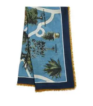 Max Mara Wool-silk Botanical Square Scarf - Blue