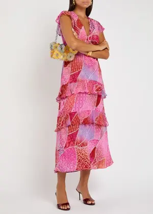 Rixo Patterned Silk-chiffon Midi Dress - Pink