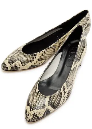 AeydĒ Helia 35 Python-effect Leather Pumps - Beige