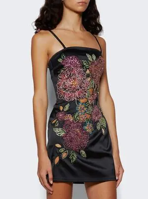AREA Embroidered Flower Mini Dress
