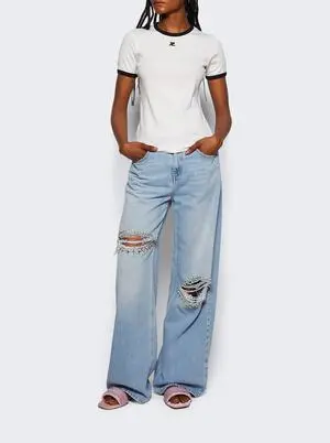 AREA Distressed Crystal Relaxed Slit Jean