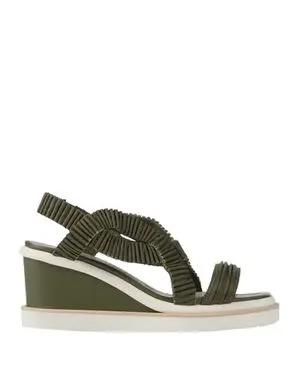 PATRIZIA BONFANTI Pleated Leather Wedge Sandals - Green