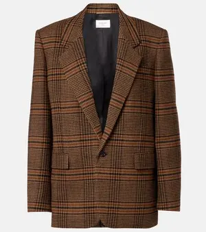 Saint Laurent Checked Wool Blazer - Brown