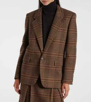 Saint Laurent Checked Wool Blazer - Brown