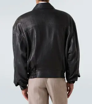 Saint Laurent Leather Bomber Jacket - Black