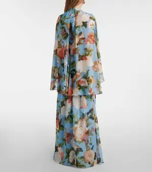 Erdem Caped Floral Silk Voile Gown