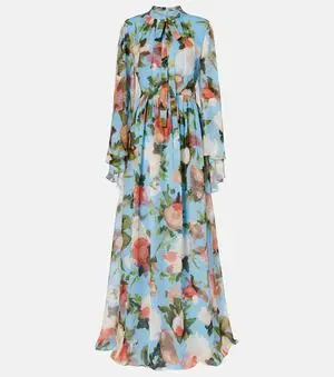 Erdem Caped Floral Silk Voile Gown