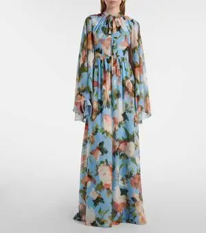 Erdem Caped Floral Silk Voile Gown