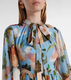 Erdem Caped Floral Silk Voile Gown
