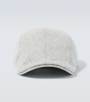 Brunello Cucinelli Embroidered Virgin Wool Flannel Cap - Grey
