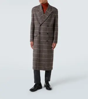 Saint Laurent Houndstooth Wool Overcoat