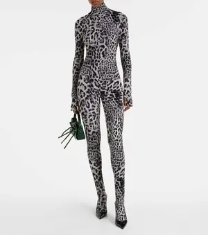 Norma Kamali Leopard-print Jersey Catsuit