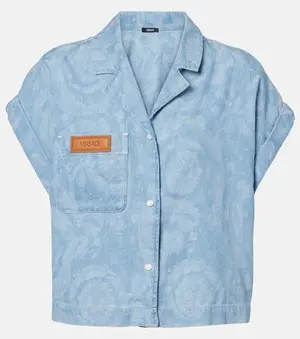 Versace Barocco Cropped Denim Chambray Shirt