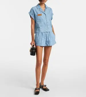 Versace Barocco Cropped Denim Chambray Shirt