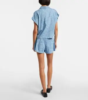 Versace Barocco Cropped Denim Chambray Shirt