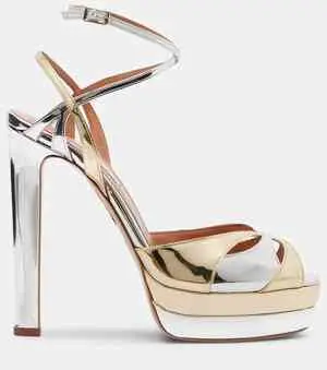 AQUAZZURA Moves 130 Mirrored Leather Platform Sandals