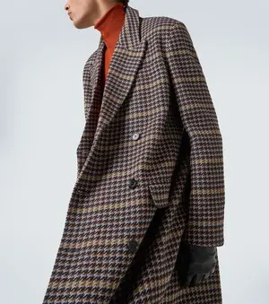 Saint Laurent Houndstooth Wool Overcoat