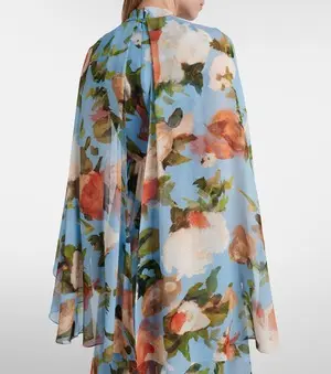 Erdem Caped Floral Silk Voile Gown