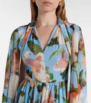 Erdem Caped Floral Silk Voile Gown