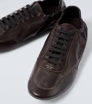 Prada Collapsible Leather Sneakers - Brown