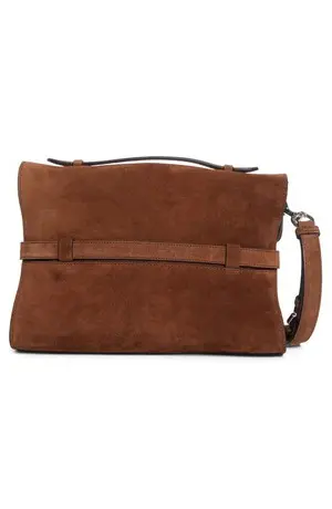 Moschino Suede Clutch With Adjustable Belt - Brown