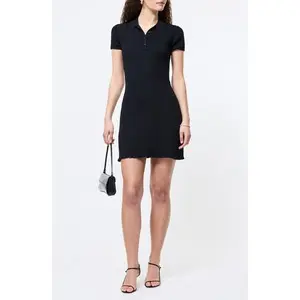 French Connection Crinkle Knit Polo Minidress - Black