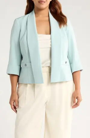KASPER Shawl Collar Blazer - Sea Glass