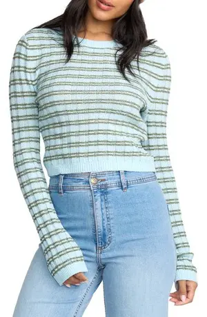 BILLABONG Ribbed Crop Sweater - Misty Blue