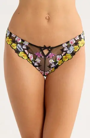 Fleur Du Mal Eden Embroidered Silk Blend Bikini Briefs - Black