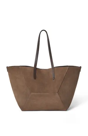 Brunello Cucinelli Large Suede Bc Duo Bag - Bark