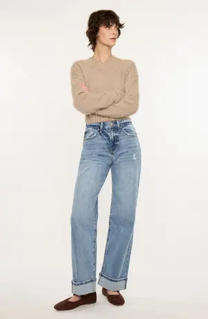 KANCAN High-rise Wide Leg Cuffed Jeans