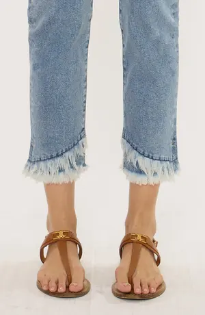 KANCAN High-rise Straight-fit Jeans With Frayed Hem