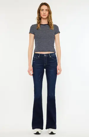 KANCAN Heidi Mid Rise Flare Jeans - Dark Wash