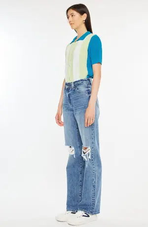 KANCAN High Rise 90's Criss Cross Straight Jeans