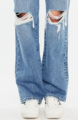 KANCAN High Rise 90's Criss Cross Straight Jeans