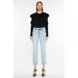 KANCAN Mid-rise Crop Straight Jeans - Medium Wash