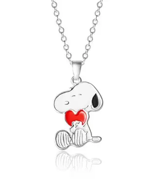 PEANUTS Snoopy Holding Heart Pendant - Silver