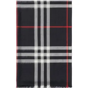 Burberry Check Wool Silk Scarf - Navy
