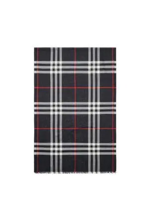 Burberry Check Wool Silk Scarf - Navy