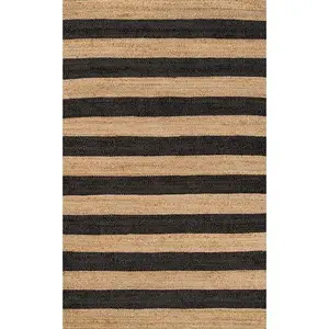 JONATHAN Y Jayden Rustic Farmhouse Woven Jute Stripe Area Rug - Natural/black