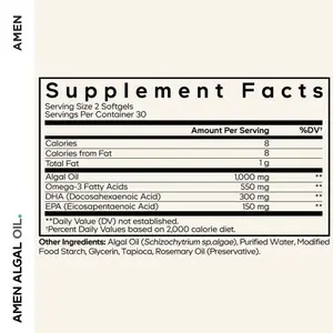 CODEAGE Algal Oil, 1000mg, Vegan Omega-3 Fatty Acids, Dha & Epa