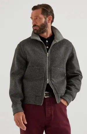 Brunello Cucinelli Hand-crafted Cashmere Flannel Bomber Jacket - Dark Grey