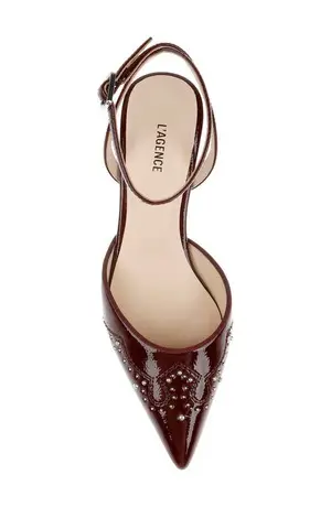 L'Agence Liana Ankle Strap Pointed Toe Pump - Wine Patent