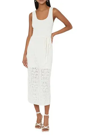 MILLY Bubble Pointelle Knit Midi Dress - Ecru