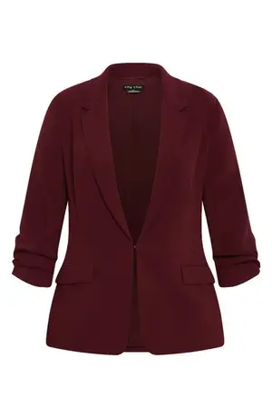 City Chic Abbie Ruched Sleeve Blazer - Dark Cherry
