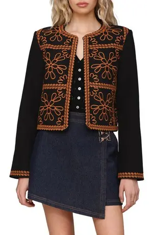 Avec Les Filles Embroidered Collarless Jacket