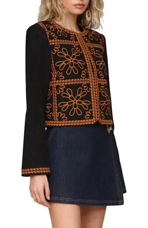 Avec Les Filles Embroidered Collarless Jacket