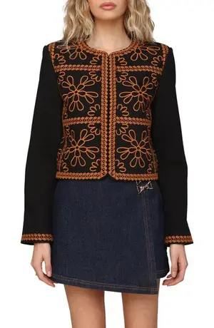 Avec Les Filles Embroidered Collarless Jacket