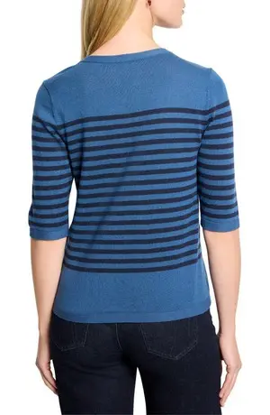 NIC+ZOE Stripe Cotton-blend Sweater - Blue Multi