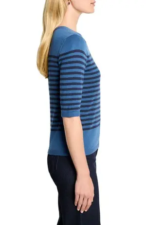 NIC+ZOE Stripe Cotton-blend Sweater - Blue Multi